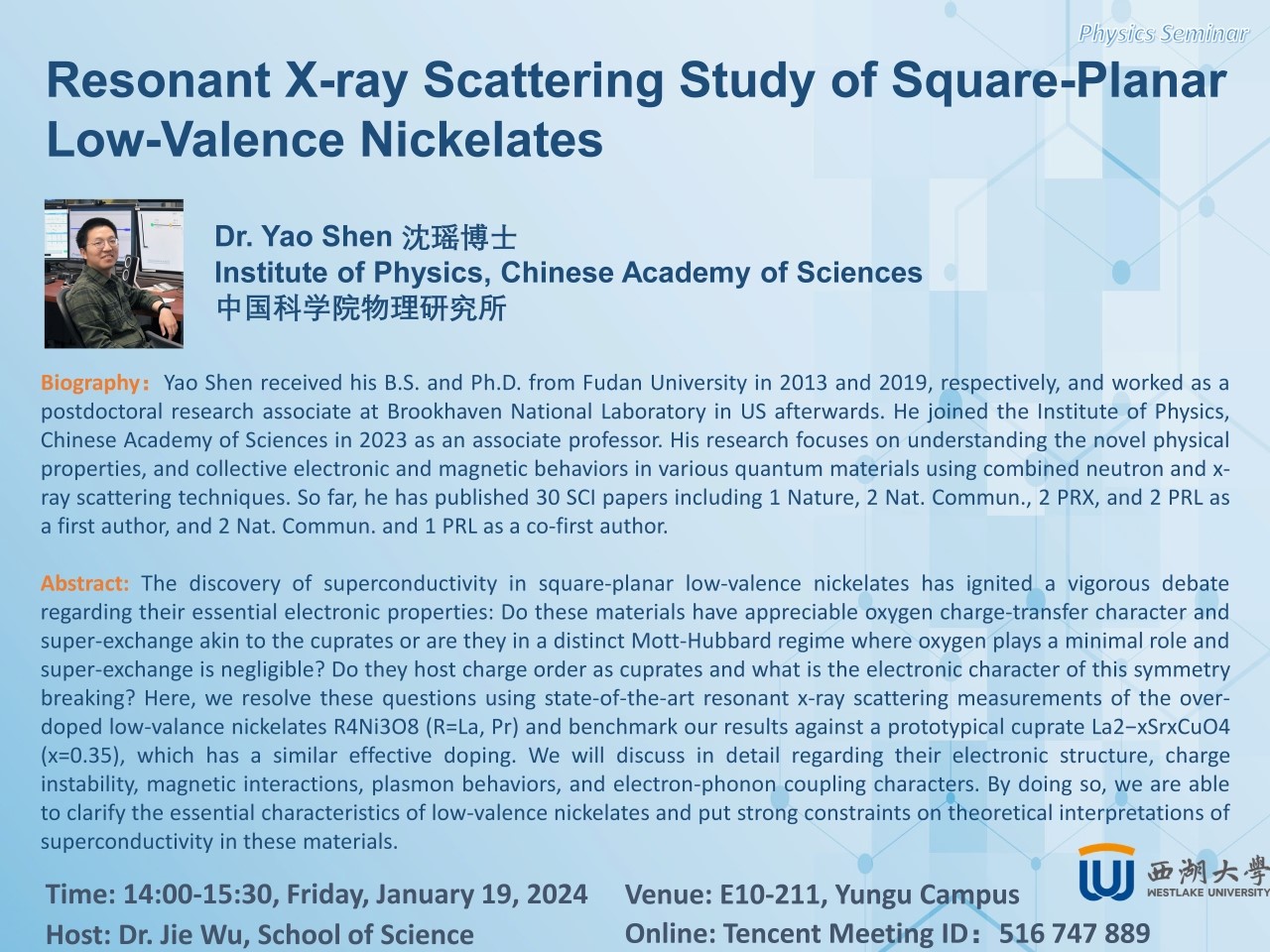 Physics Seminar | Resonant X-ray Scattering Study of Square-Planar Low ...